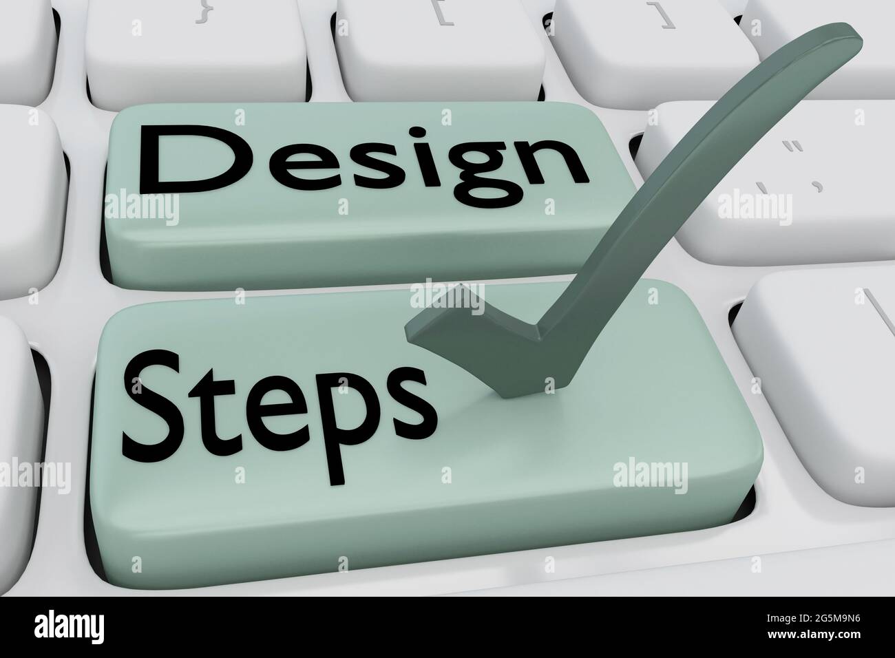 3D illustration of computer keyboard with the script Design Steps on ...