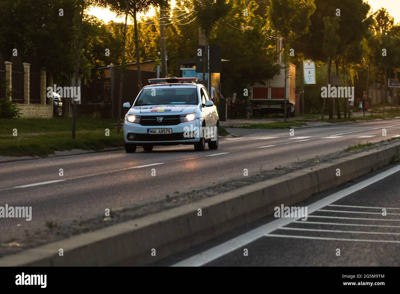 Romanian police (Politia Rutiera) car in traffic on the streets of ...