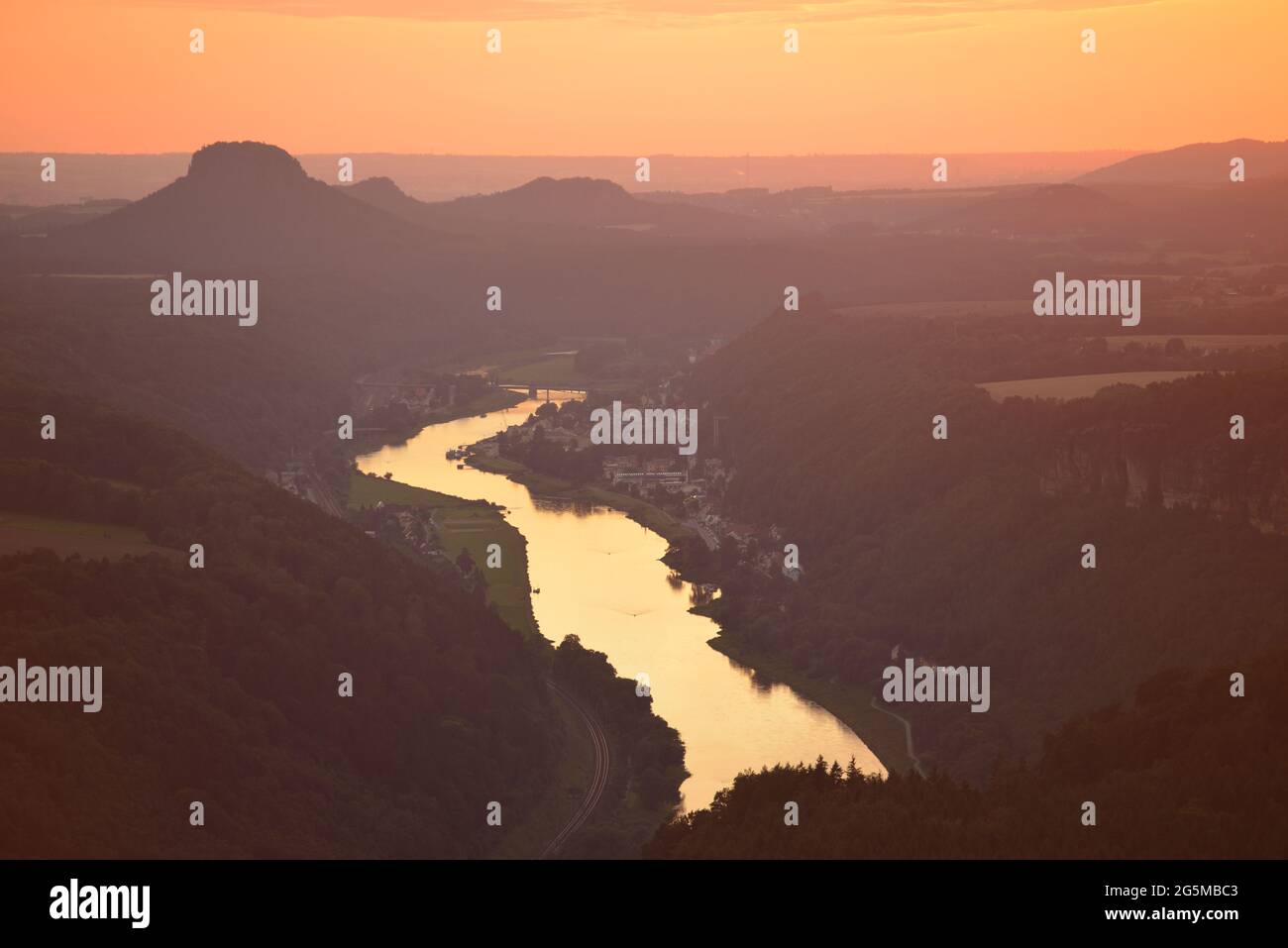 Beautiful view to a river during sunset Stock Photo - Alamy