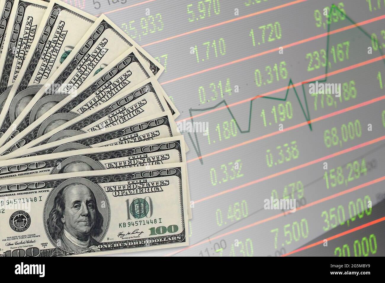 Economy: dollars in cash and stock market Stock Photo - Alamy