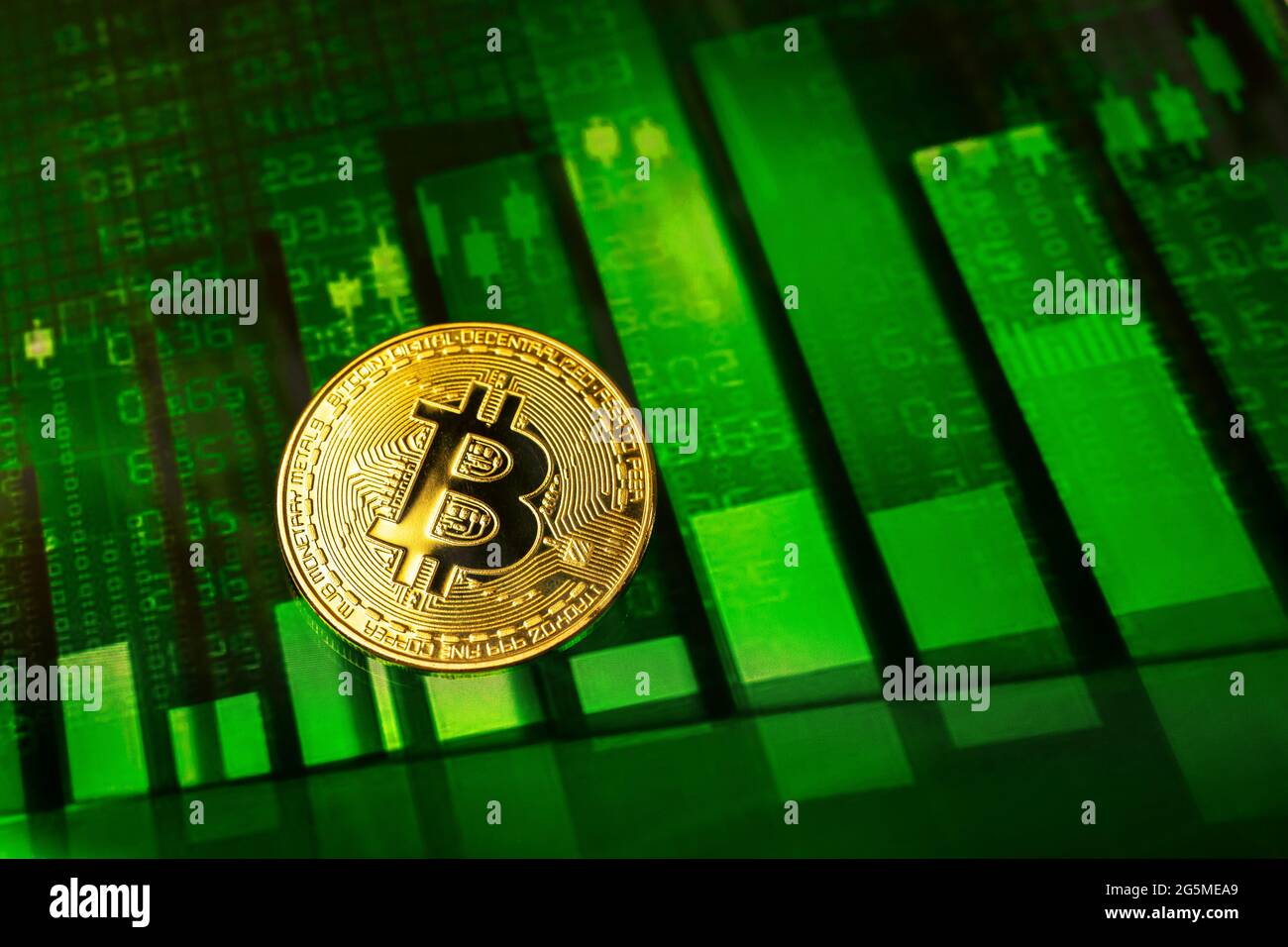 Bitcoin growth up, green stock chart background Stock Photo - Alamy