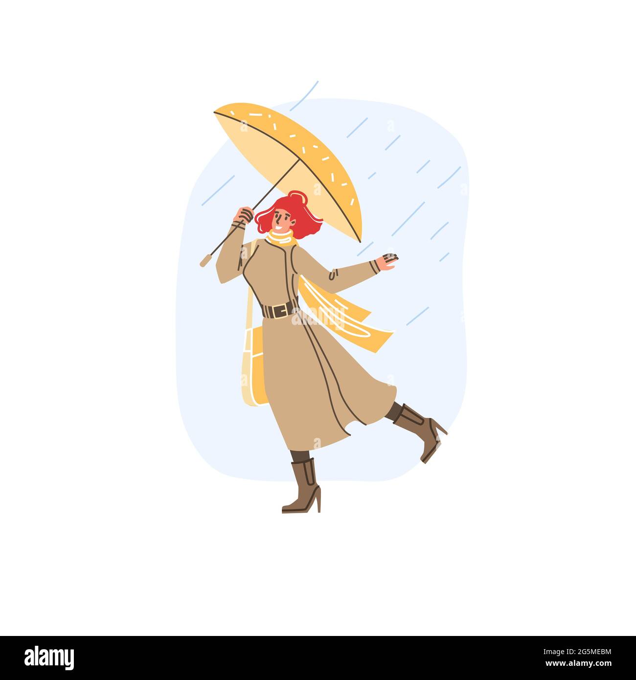 Flat cartoon character in rain,autumn season vector illustration ...