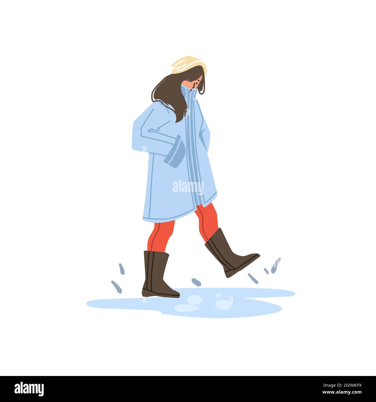 Flat cartoon character in rain,autumn season vector illustration ...