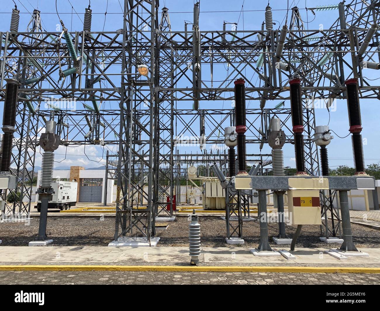 General view to high-voltage electric substation Stock Photo - Alamy