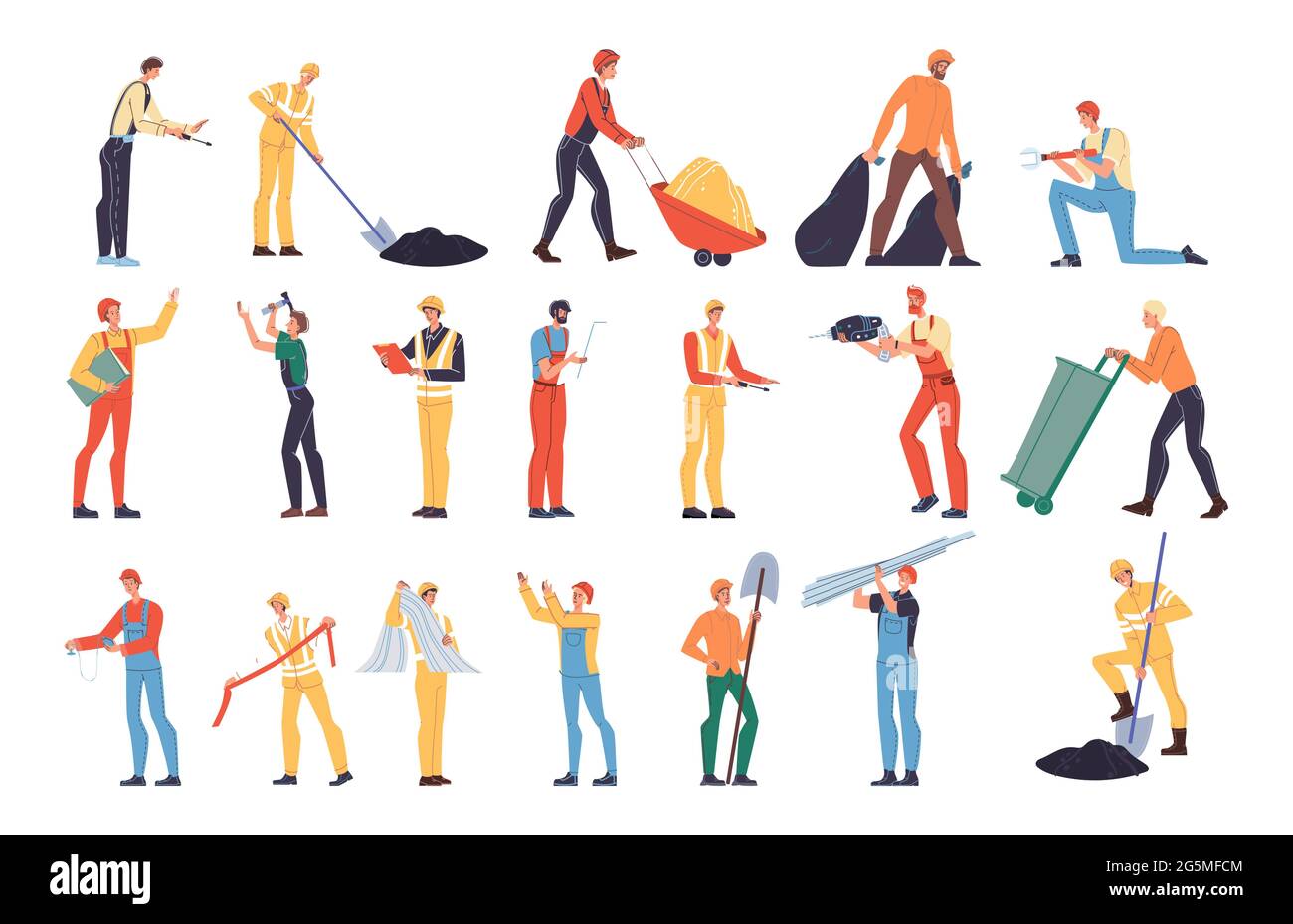 Flat cartoon industrial workers characters at work set,vector ...