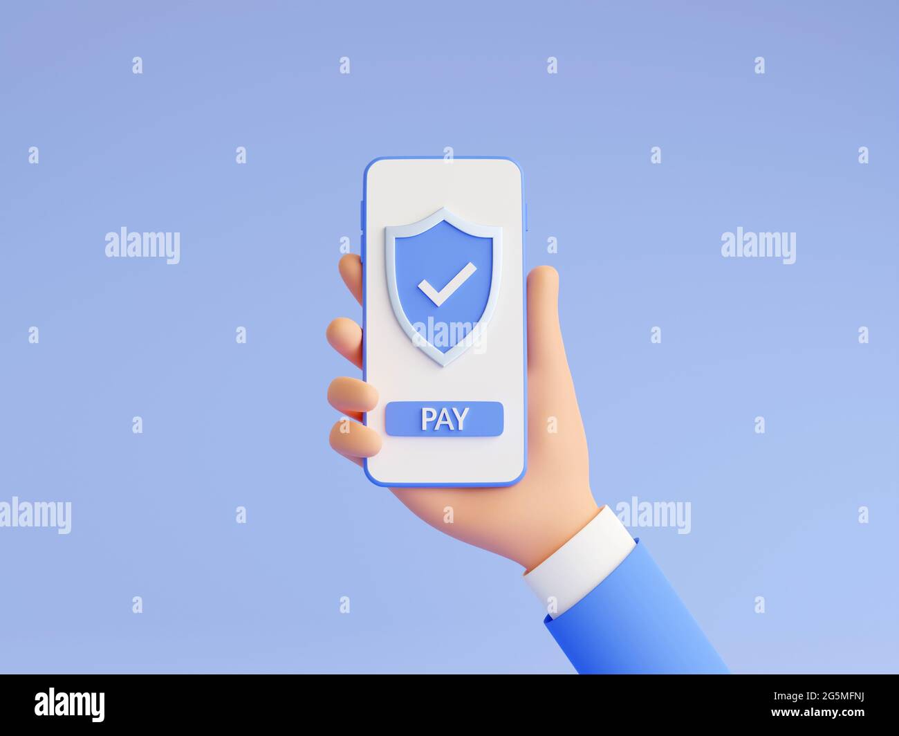 Secure online payment 3d render illustration with human hand holding ...