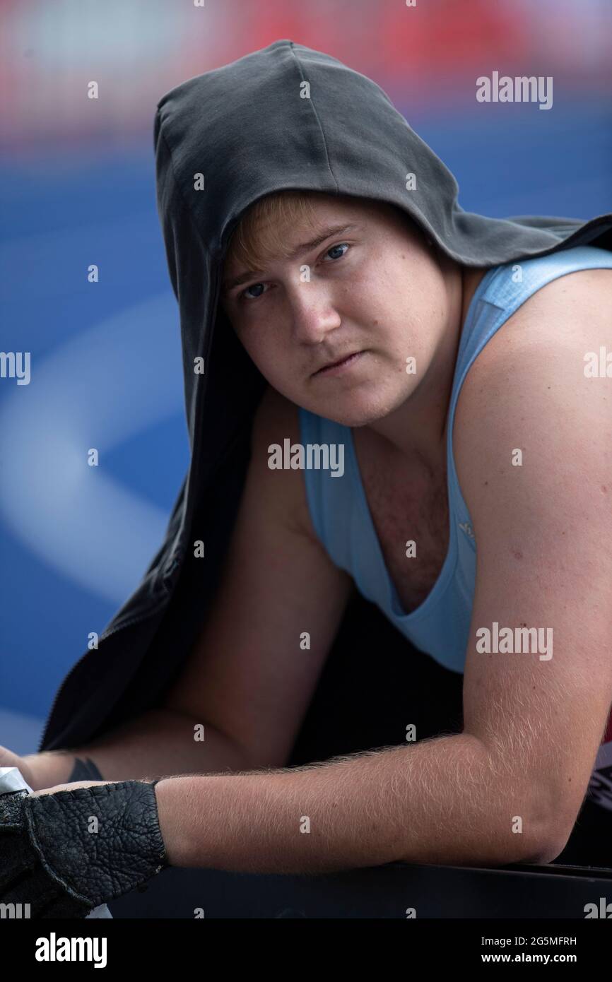 MANCHESTER - ENGLAND 25/27 JUN 21: Jake Norris competing in the hammer ...