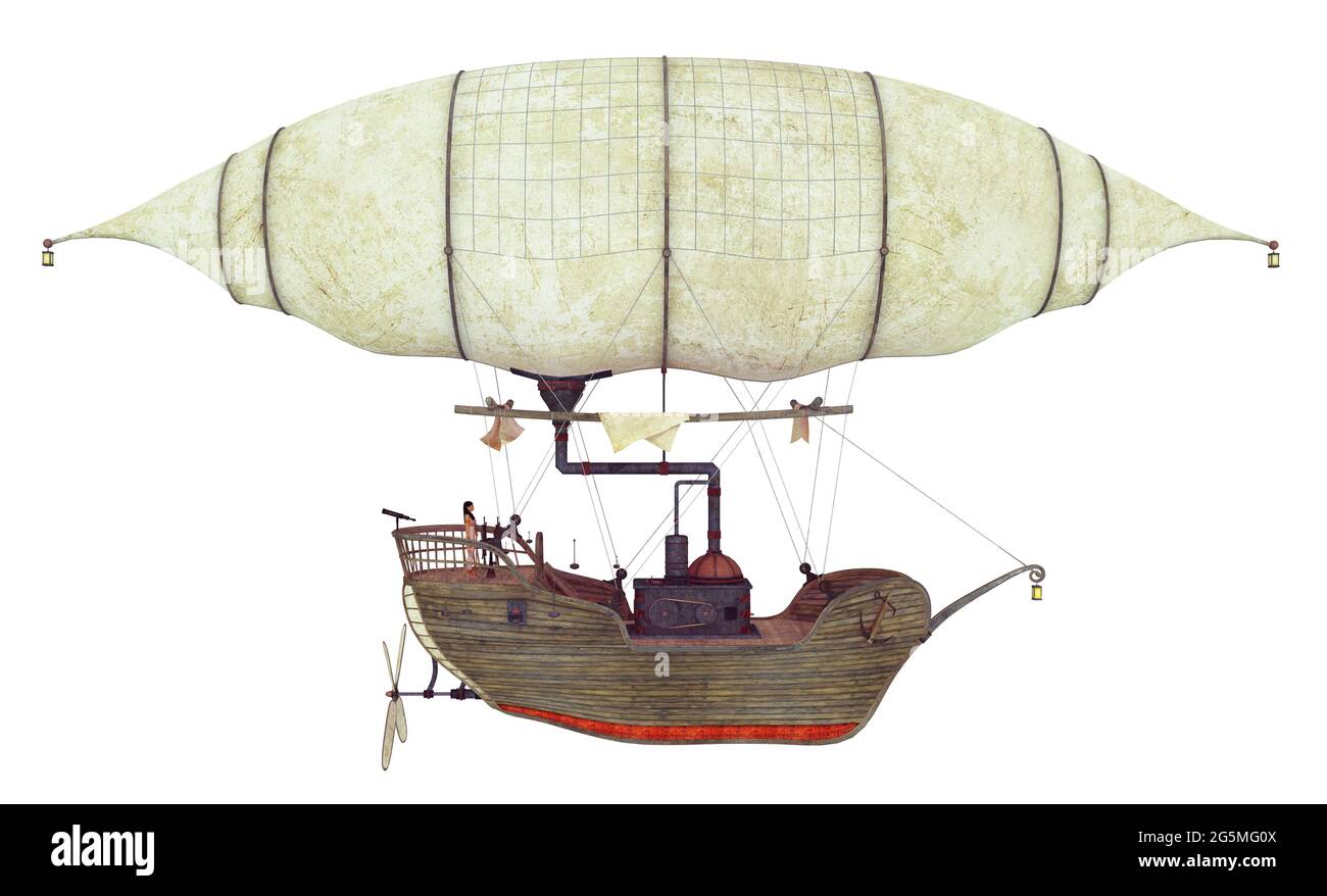 Fantasy airship isolated on white background Stock Photo - Alamy