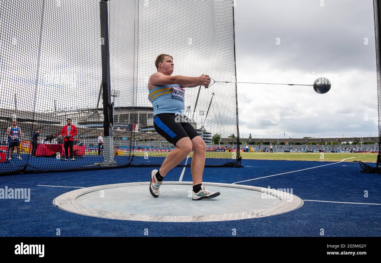 MANCHESTER - ENGLAND 25/27 JUN 21: Jake Norris competing in the hammer ...