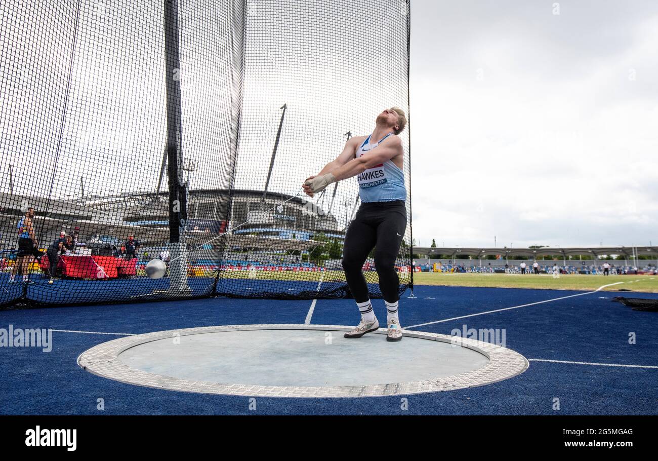 MANCHESTER - ENGLAND 25/27 JUN 21: Ben Hawkes competing in the hammer ...