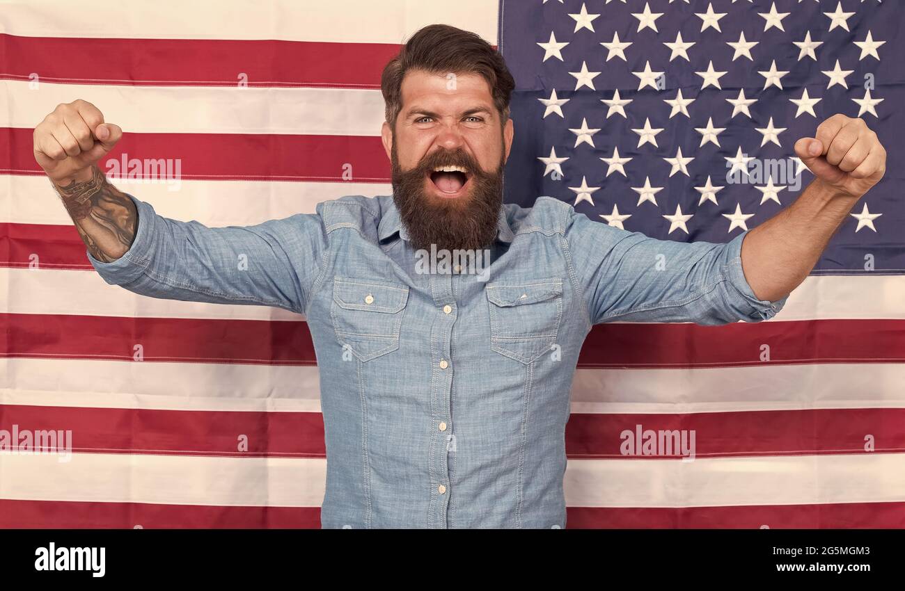 happy man feel success. successful usa trip. patriotic and national ...