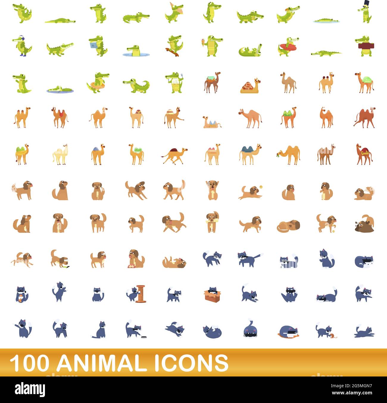 100 animal icons set. Cartoon illustration of 100 animal icons vector ...