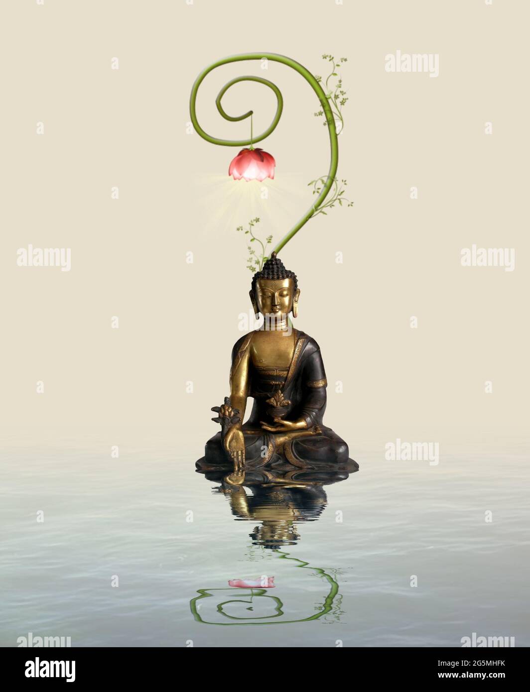 Spiritual background for meditation with buddha statue and tree Stock ...