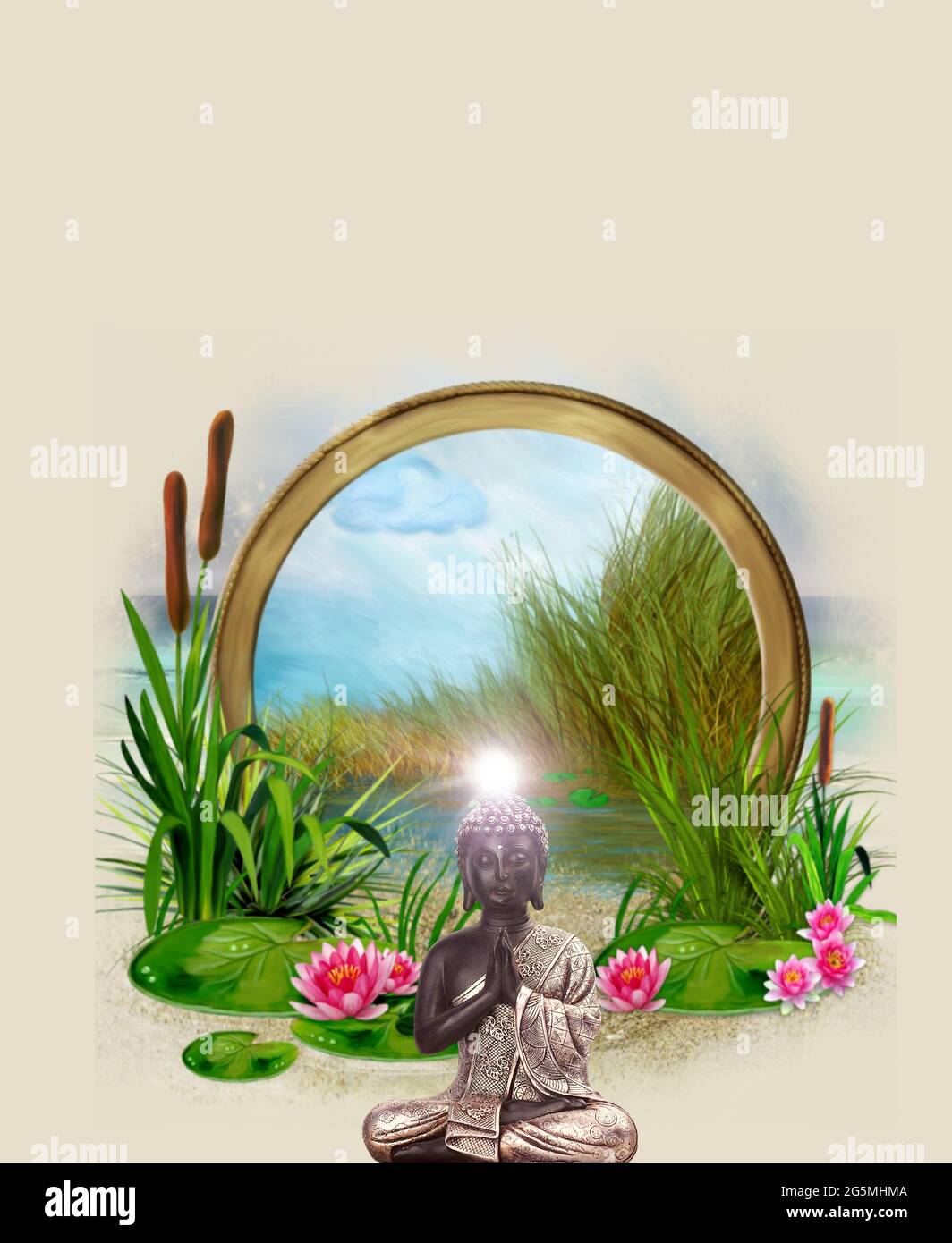 Spiritual background for meditation with buddha statue and tree Stock ...