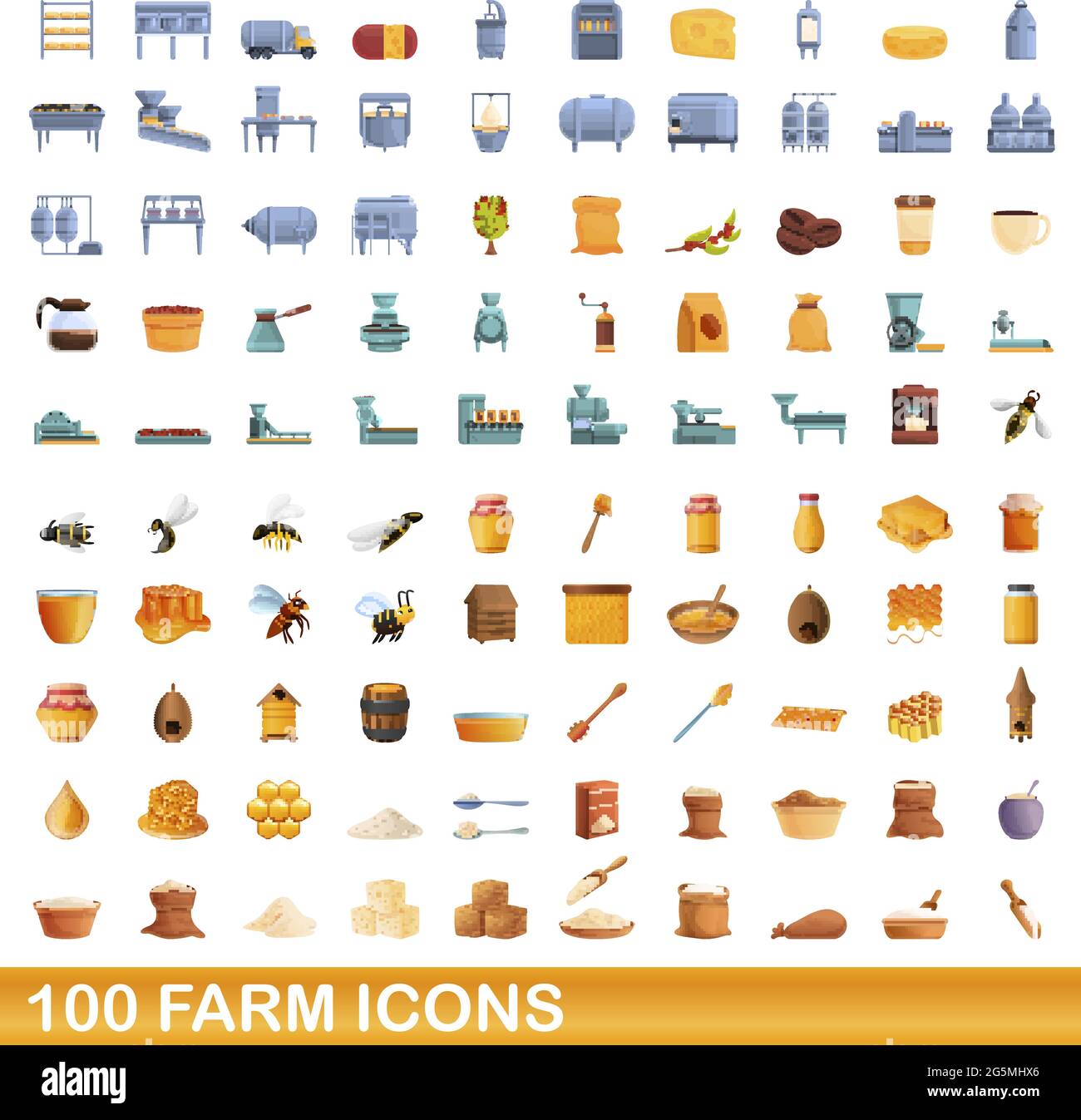 100 farm icons set. Cartoon illustration of 100 farm icons vector set ...
