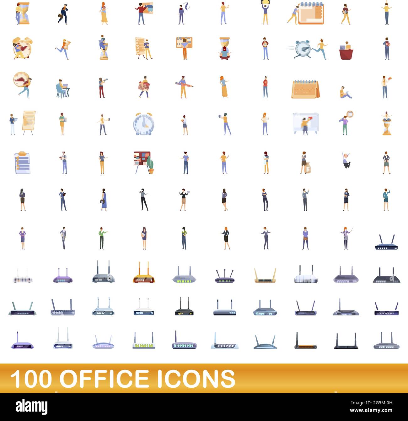 100 office icons set. Cartoon illustration of 100 office icons vector ...