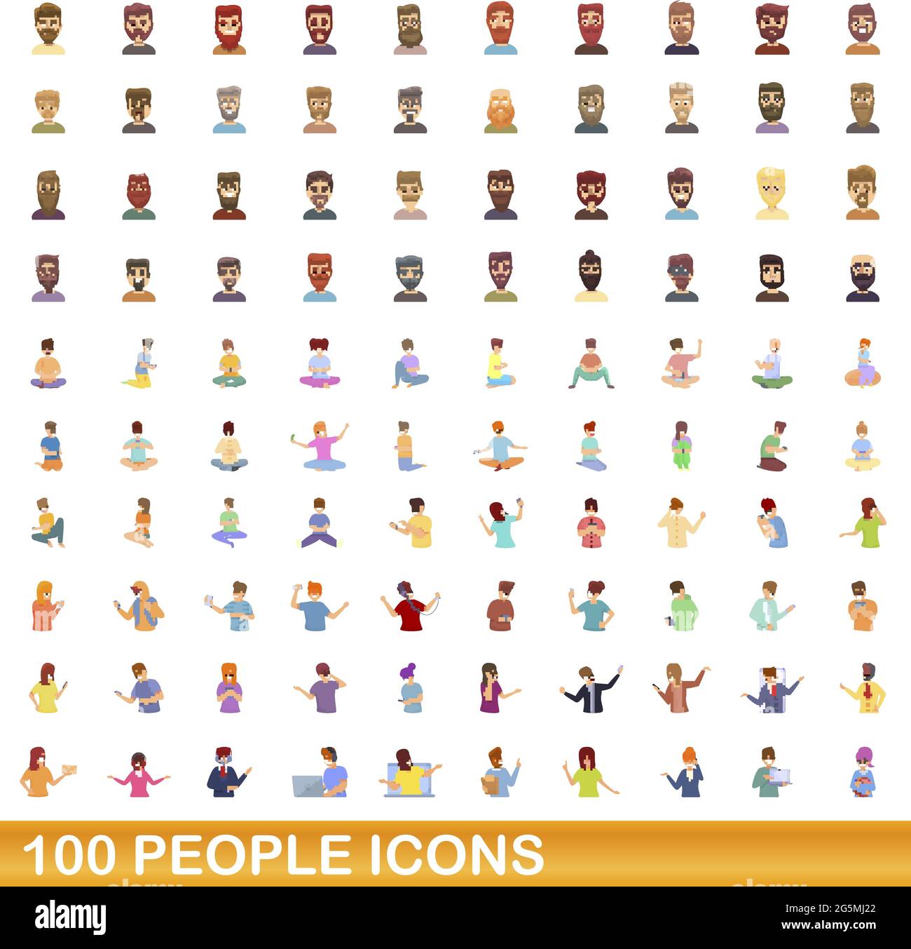 100 people icons set. Cartoon illustration of 100 people icons vector ...