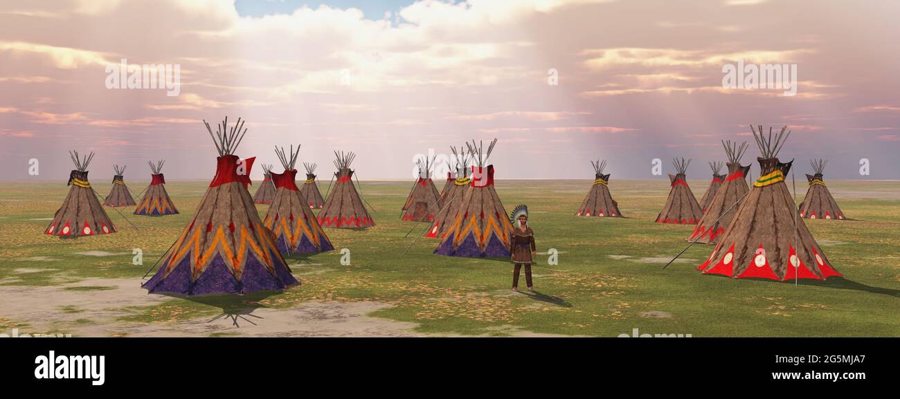 Indian camp in the prairie Stock Photo - Alamy