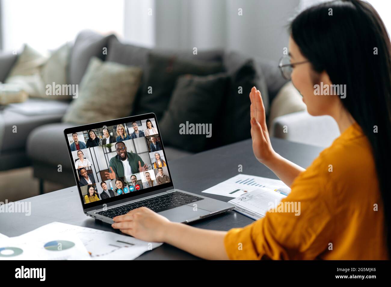 Virtual meeting, brainstorm of colleagues, online conversation ...