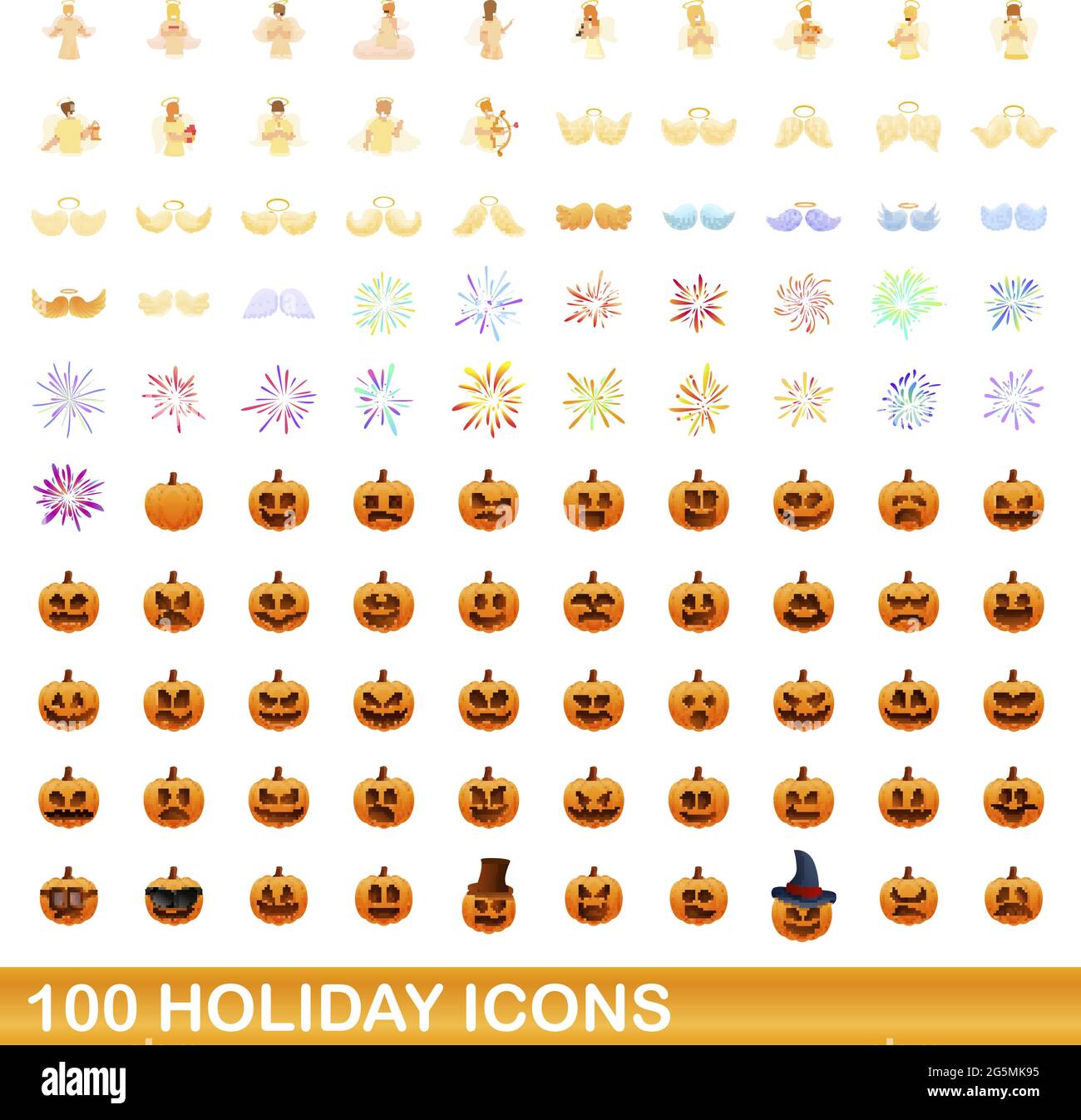 100 holiday icons set. Cartoon illustration of 100 holiday icons vector ...