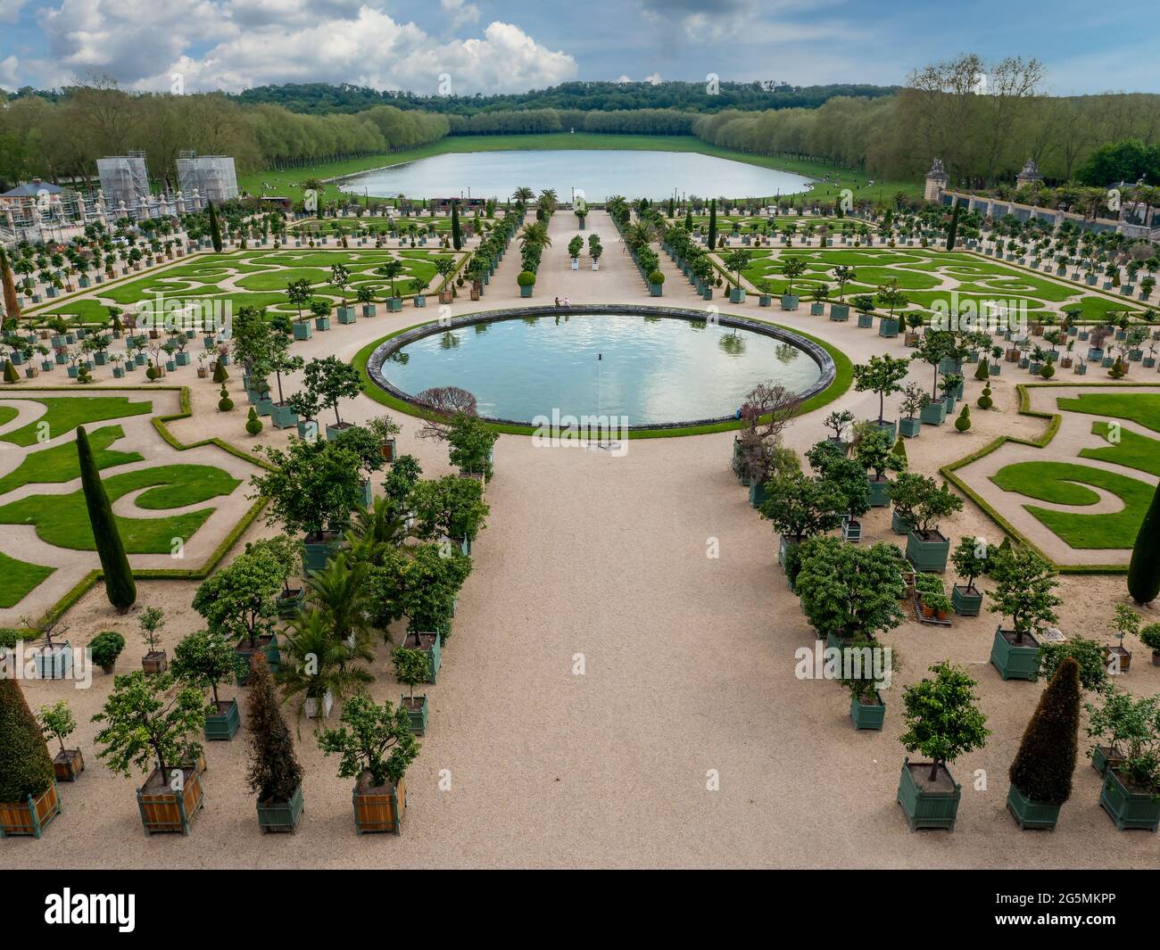 VERSAL, France - May 2021:Orangery garden in the park of Versailles ...