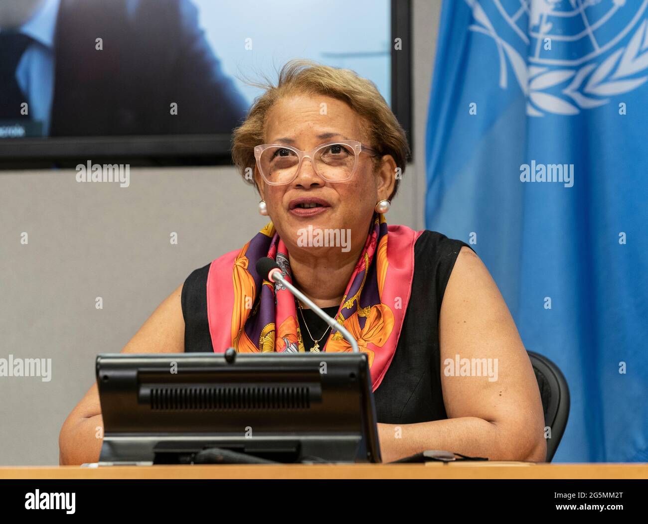 New York, NY - June 28, 2021: Catherine Pollard speaks during press ...