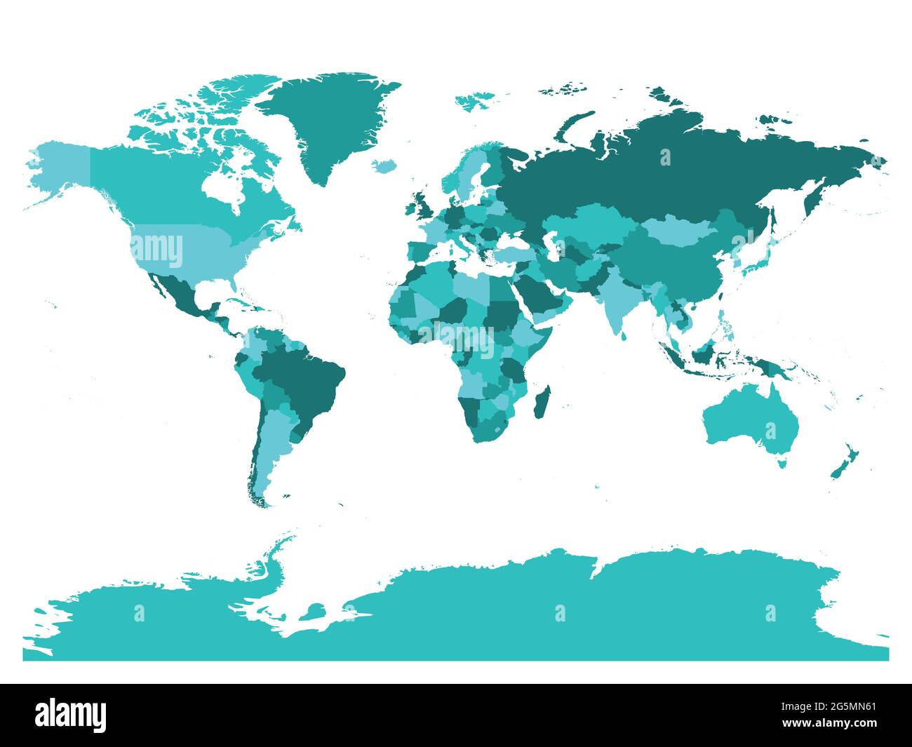 World map in four shades of turquoise blue on white background. High ...