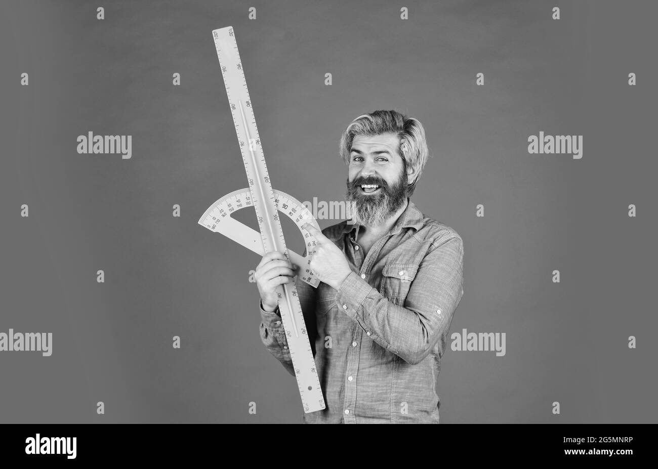 Bearded man use ruler. Education concept. Study hard. Measurement tool ...