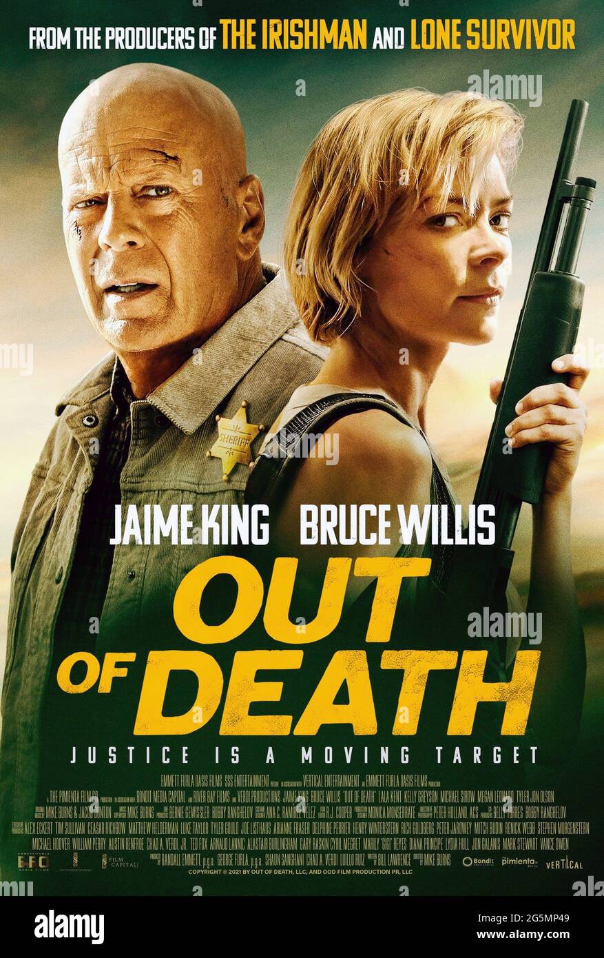 OUT OF DEATH, poster, from left: Bruce Willis, Jaime King, 2021 ...