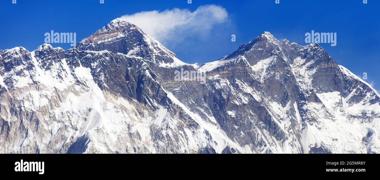view of Mount Everest, Nuptse rock face, Lhotse and Lhotse Shar from ...