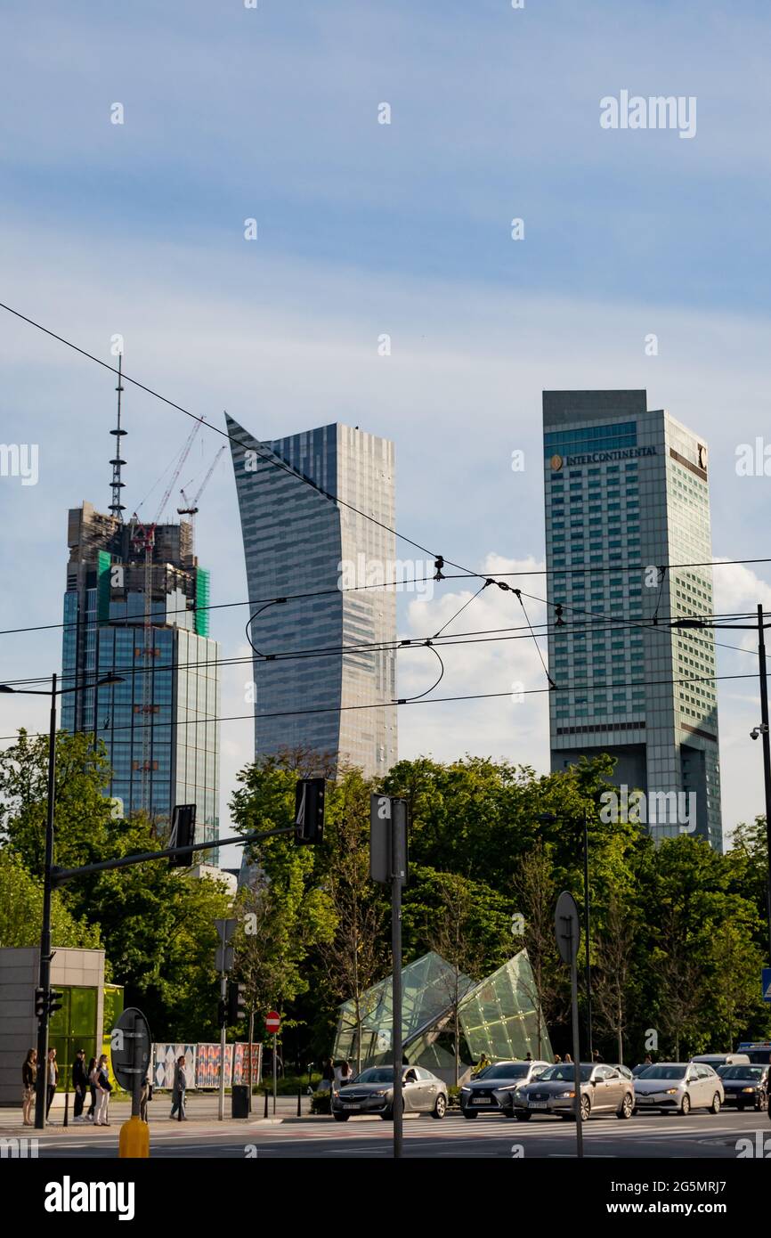 WARSAW, POLAND - May 25, 2021: several skyscrapers in the city center ...