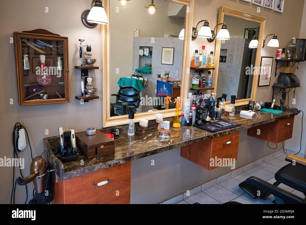 VOLOS, GREECE - Jun 25, 2021: Men's barber shop, retro styled interior ...