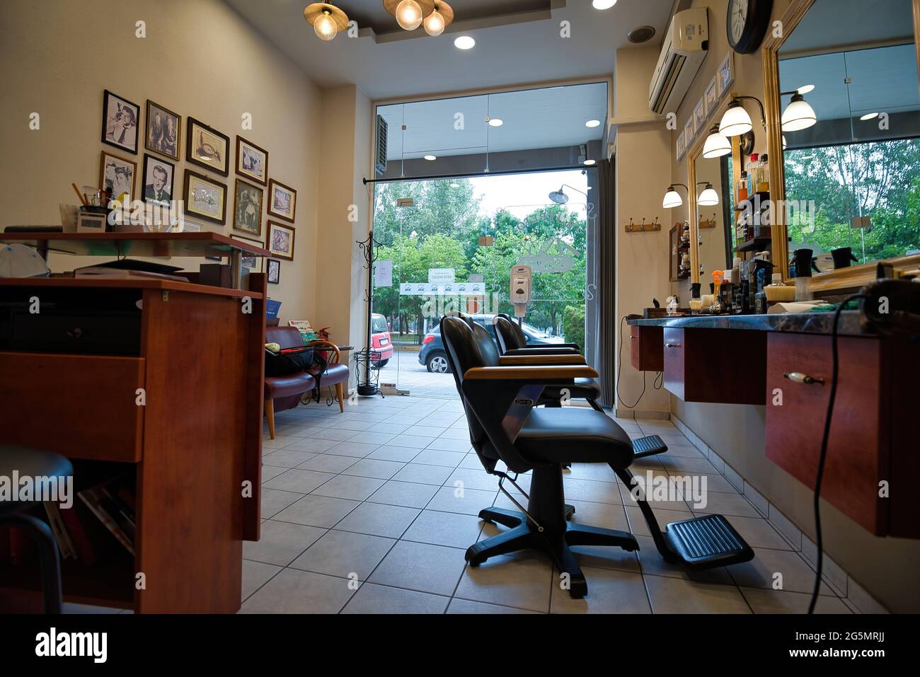 VOLOS, GREECE - Jun 25, 2021: Men's barber shop, retro styled interior ...