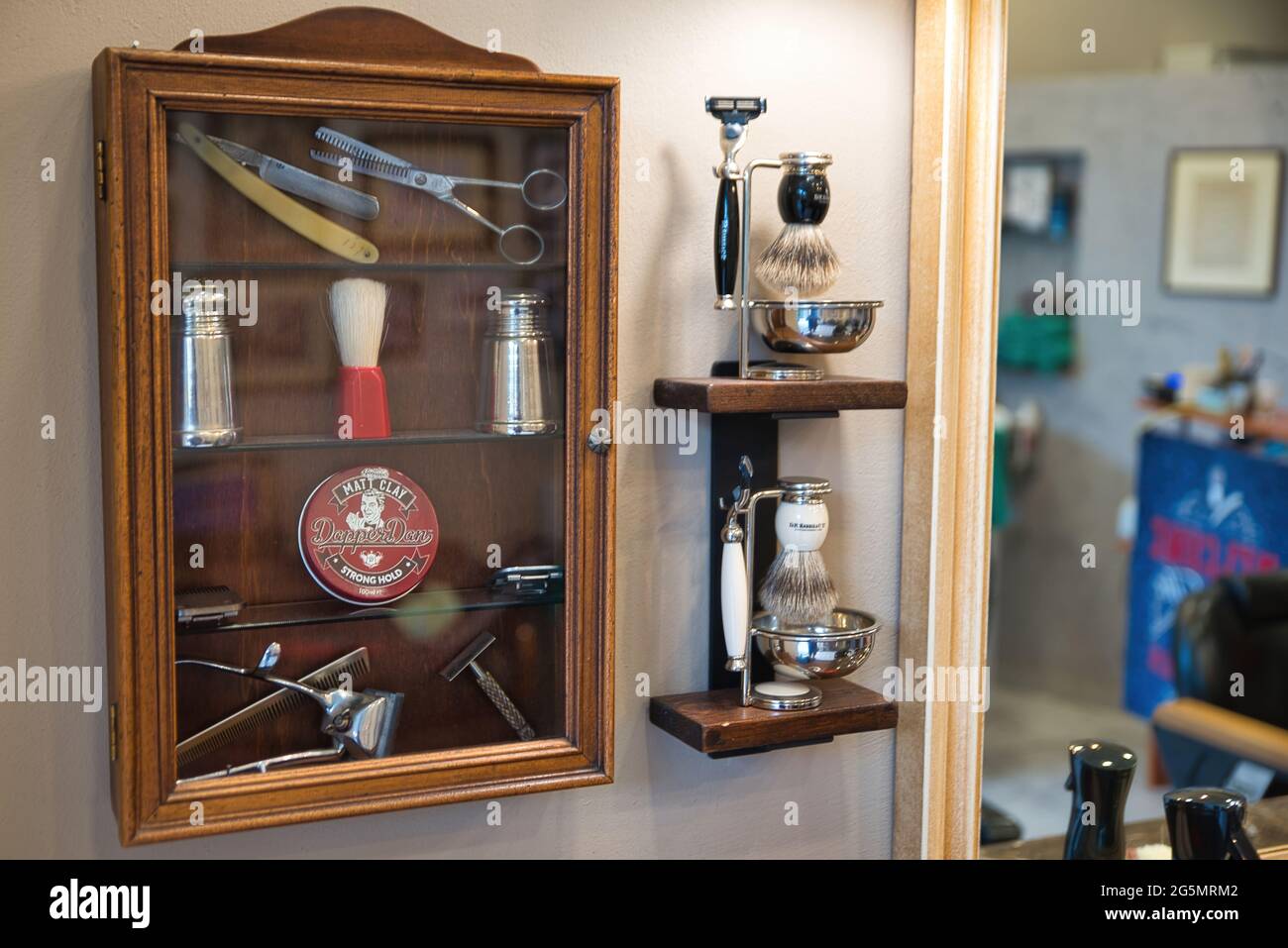 VOLOS, GREECE - Jun 25, 2021: Men's barber shop, retro styled interior ...