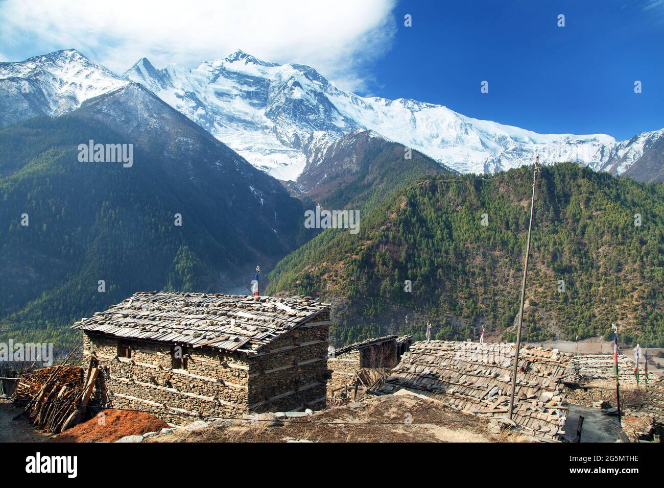 Upper Pisang village and Annapurna 2 II, Round Annapurna circuit ...