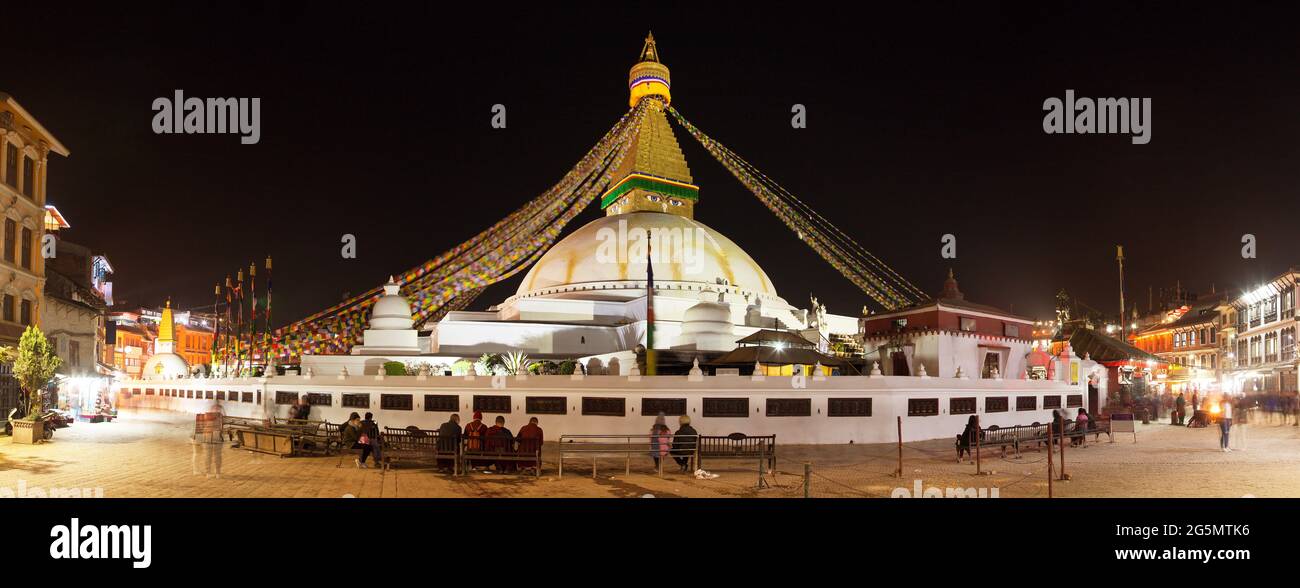 Night panoramic view of Bodhnath stupa, one from the best buddhist ...