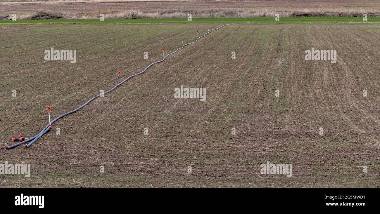 Aerial view of a modern irrigation system on farmland Stock Photo - Alamy