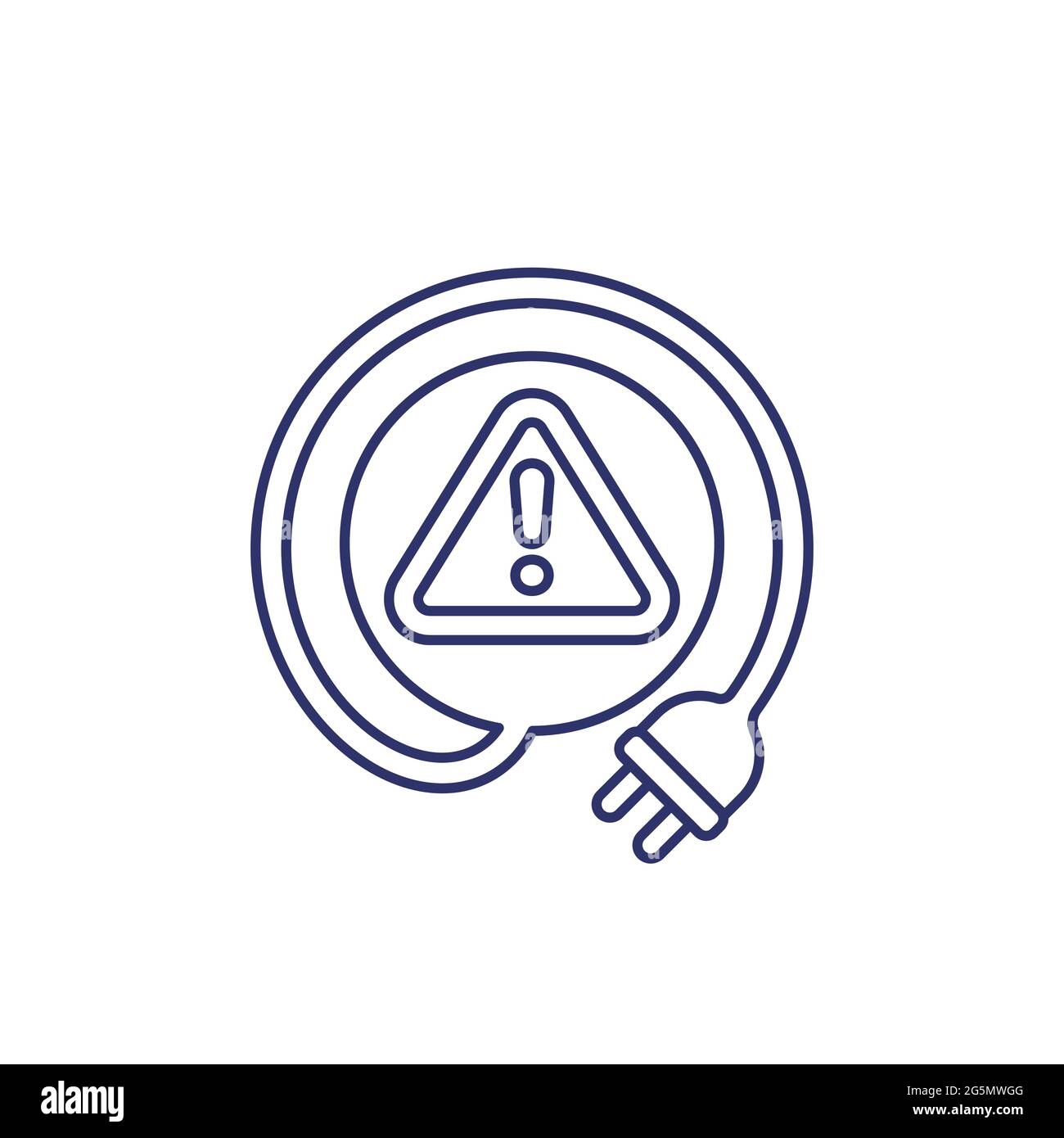 electric plug and warning alert line icon on white Stock Vector Image ...