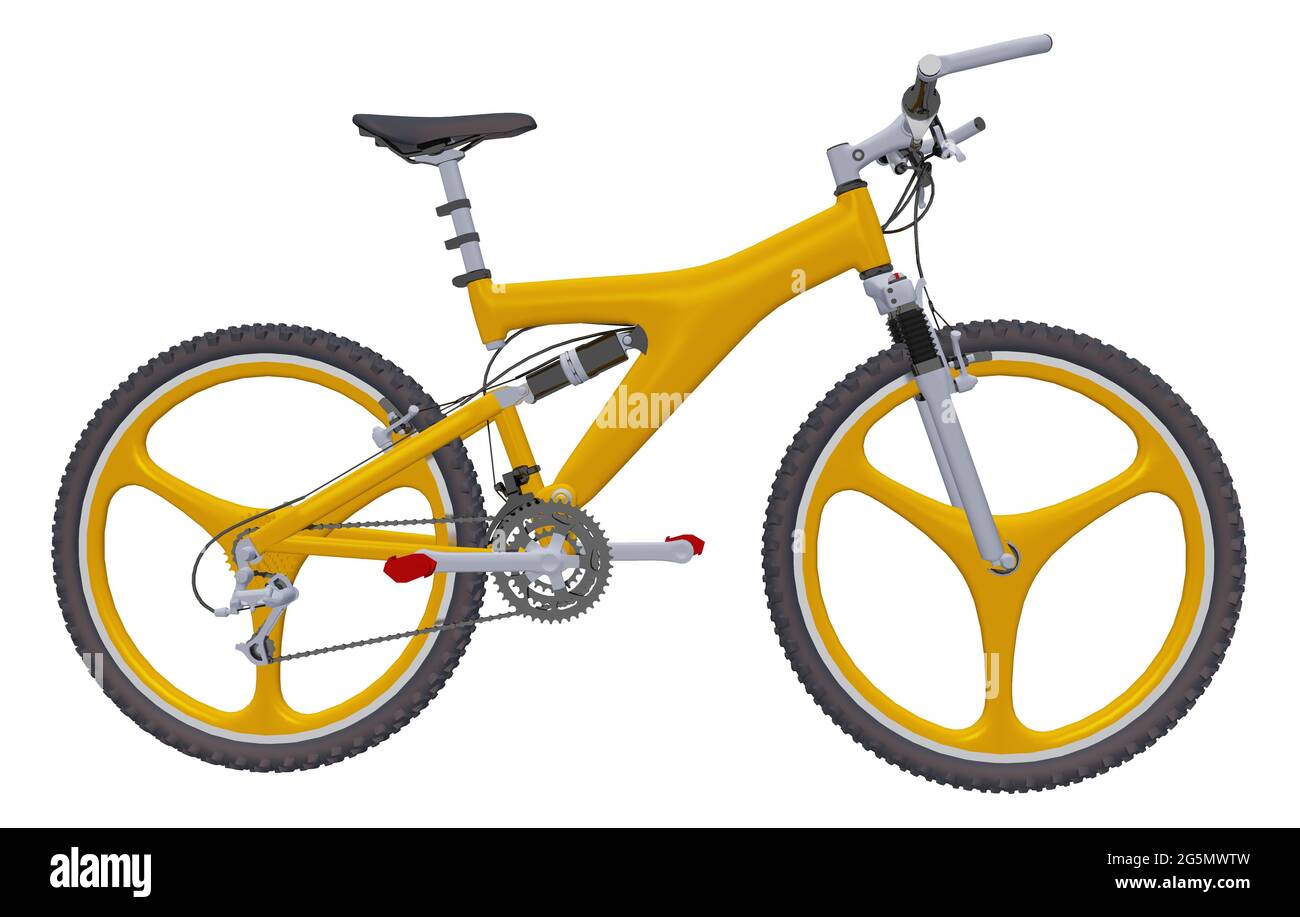 Yellow mountain bike isolated on white background Stock Photo - Alamy