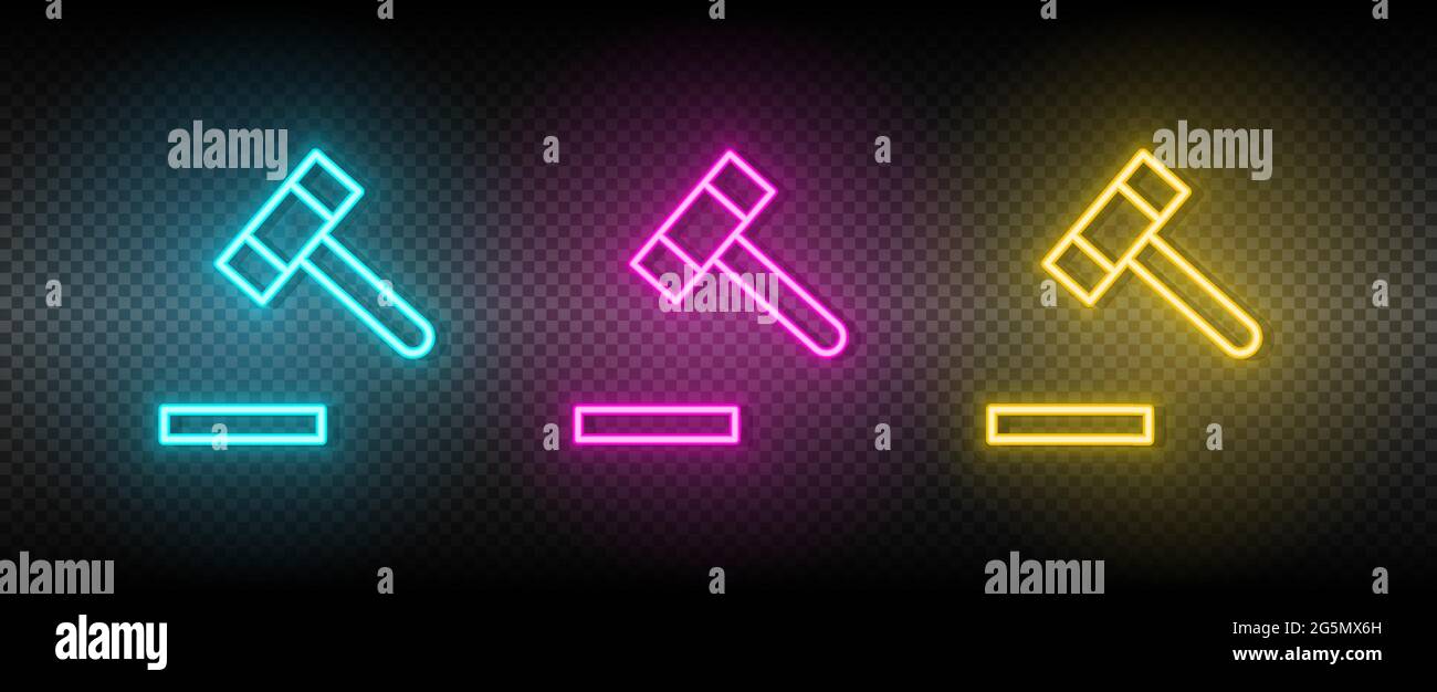 Real estate vector auction, court. Illustration neon blue, yellow, red ...