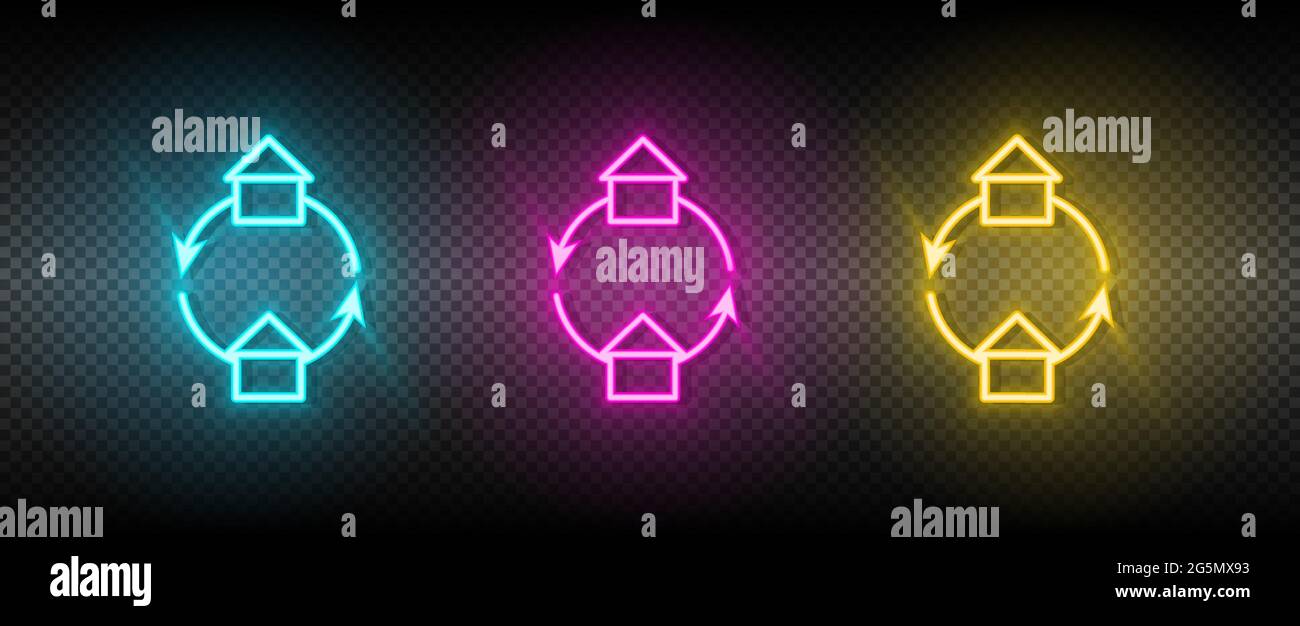 Real estate vector change, exchange, home, property. Illustration neon ...