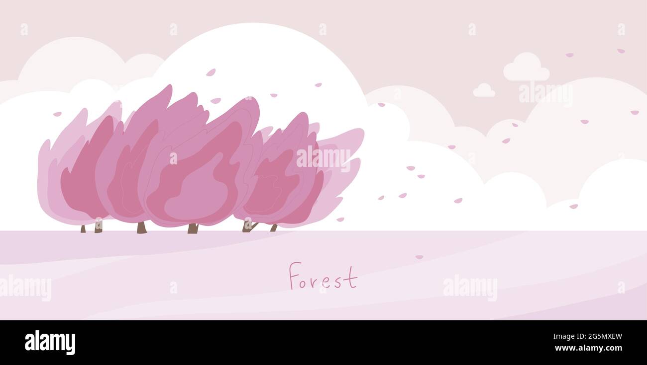 Natural landscape with pink trees blowing in the wind Stock Vector ...