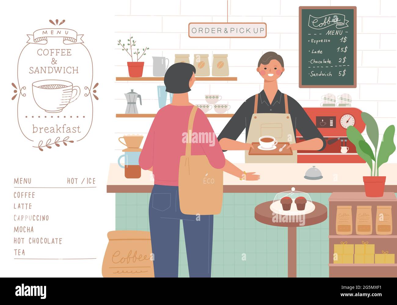 Handing coffee Stock Vector Images - Alamy