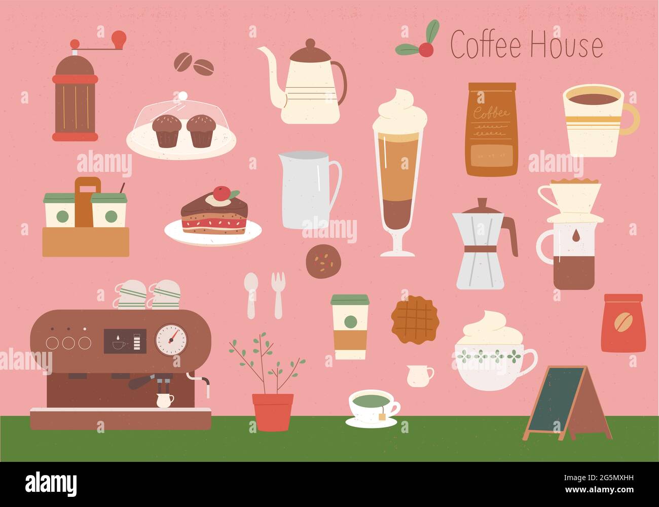 A collection of drinks and objects in the cafe Stock Vector Image & Art ...