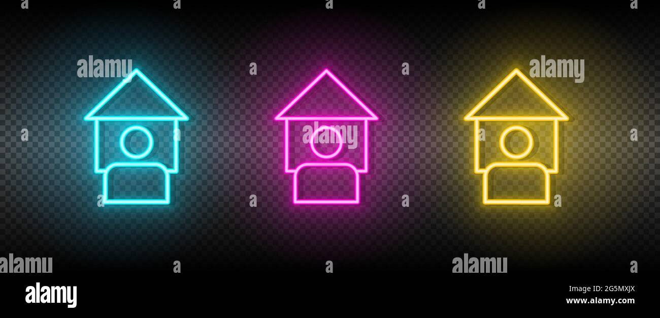 Real estate vector house, manager, property. Illustration neon blue ...