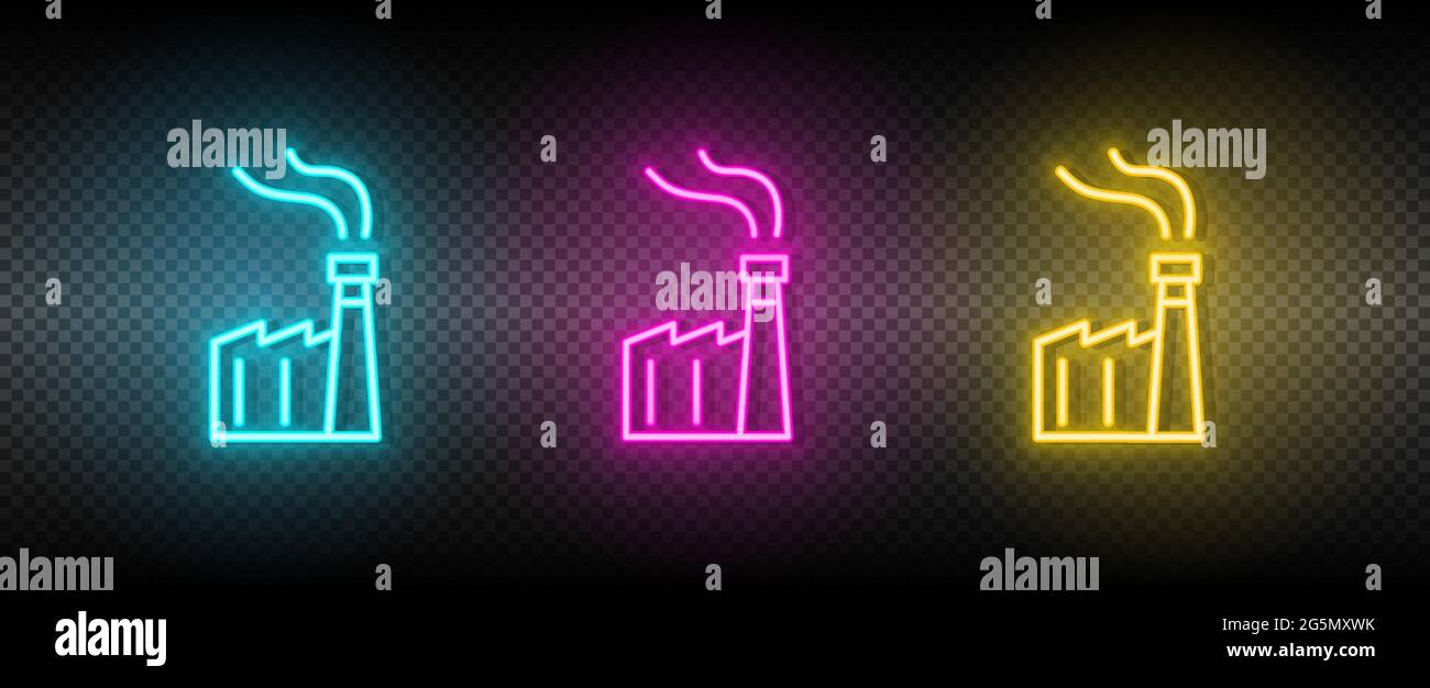 Real estate vector factory, industrial, plant. Illustration neon blue ...