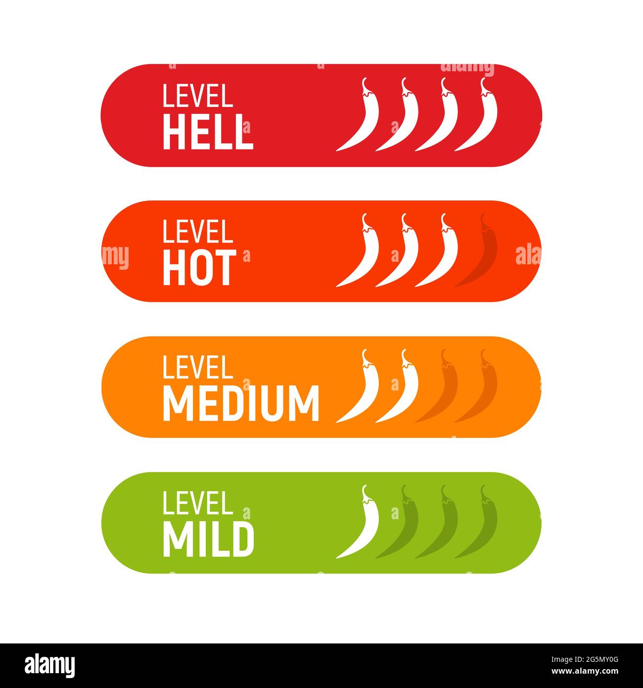 Hot pepper spicy heat level icon. Chili pepper symbol vector scale ...