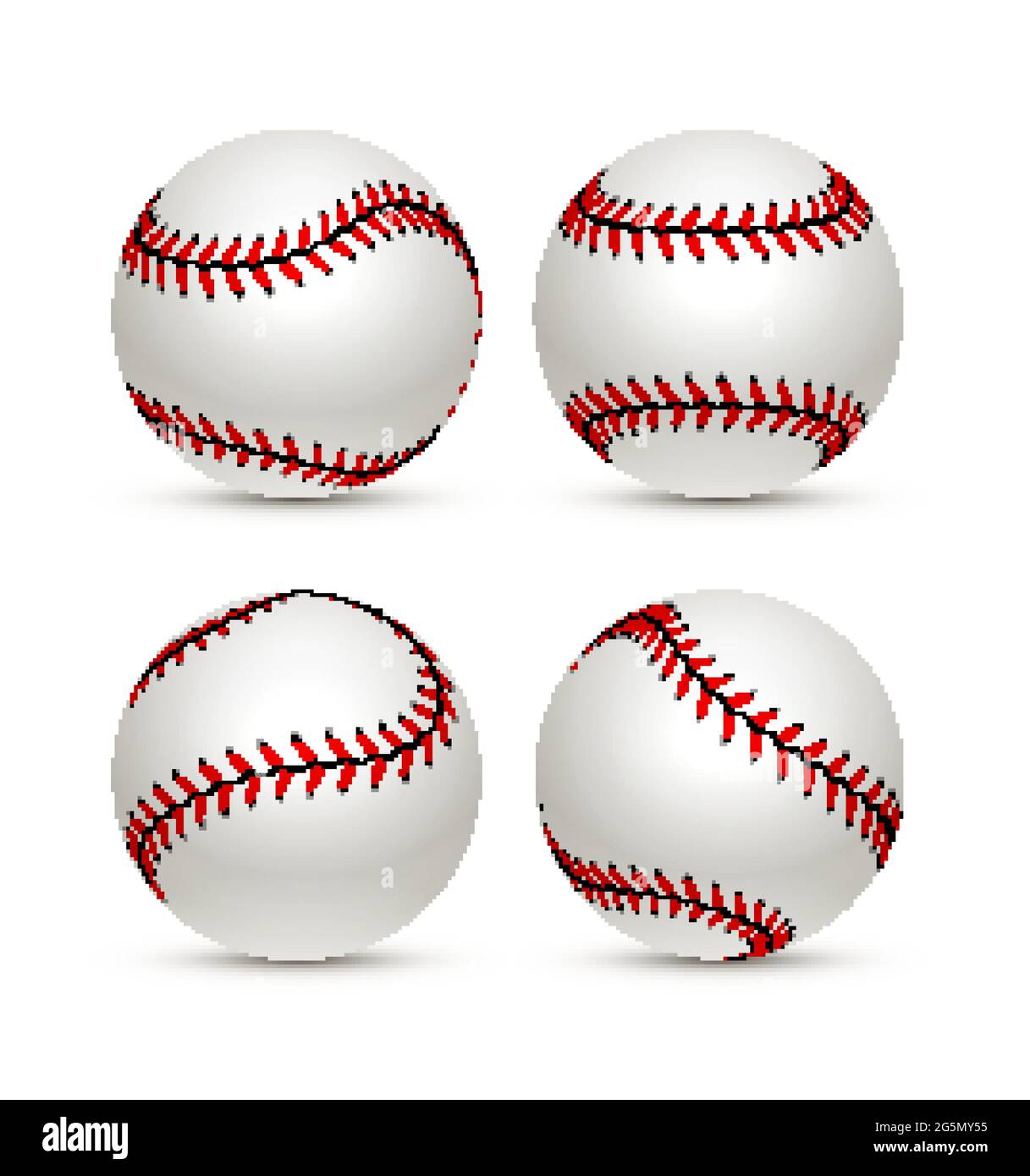 Baseball ball isolated white icon. Softball set vector base ball ...