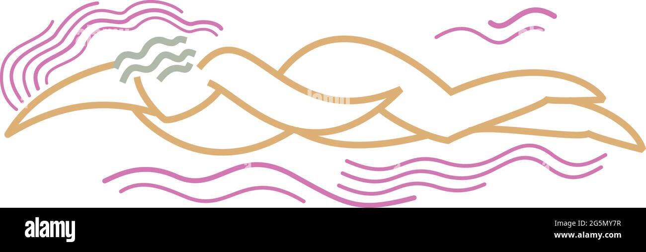 picasso style art of a swimmer moving through the water with line wave ...