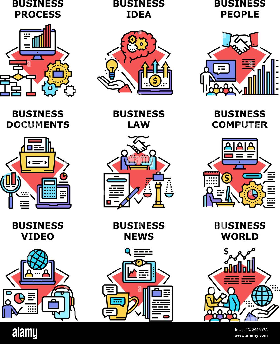 Business Process Set Icons Vector Illustrations Stock Vector Image ...